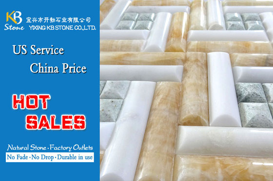 Natural stone marble mosaic tiles yellow onyx mixed white green square