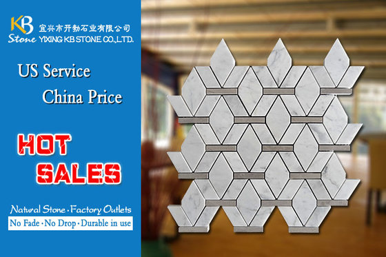 Fashional carrara white marble mosaic wall decorative tiles rhombus pattern