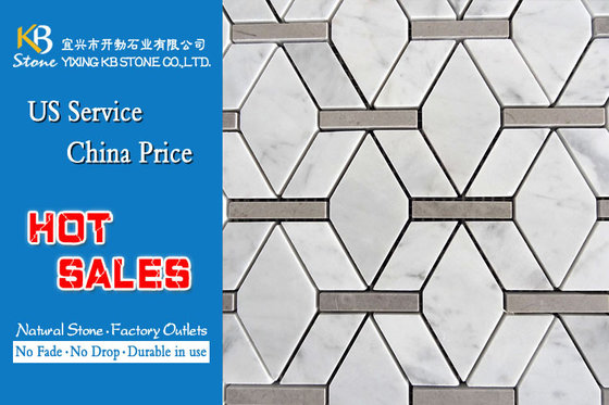 Fashional carrara white marble mosaic wall decorative tiles rhombus pattern