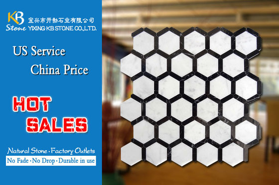 Hexagonal marble mosaic tiles per square meter with black veins