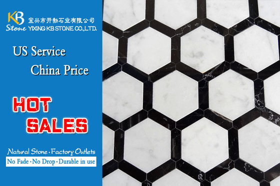 Hexagonal marble mosaic tiles per square meter with black veins