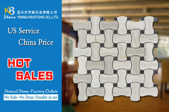 305x305 marble mosaic tiles wooden white veins bathroom dogbone stone