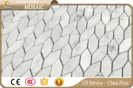 Leaf shape waterjet marble mosaic white marble tile beige orange red green
