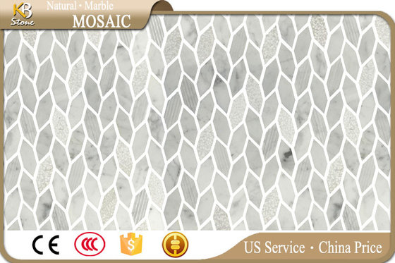 Leaf shape waterjet marble mosaic white marble tile beige orange red green