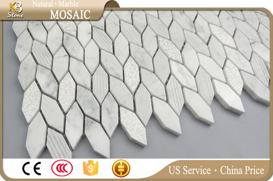 Leaf shape waterjet marble mosaic white marble tile beige orange red green