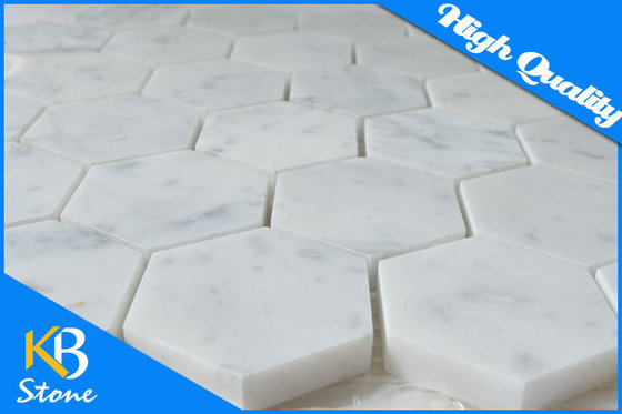 Hexagon Polished Marble Mosaic Tiles Bianco Carrara White Flooring Tile Indoor / Outdoor Use
