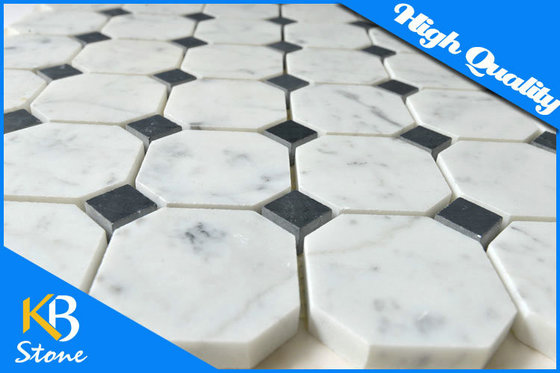 Bathroom Polished Octagon Marble Mosaic Tile Bianco Carrara White For Wall / Floor Tiles