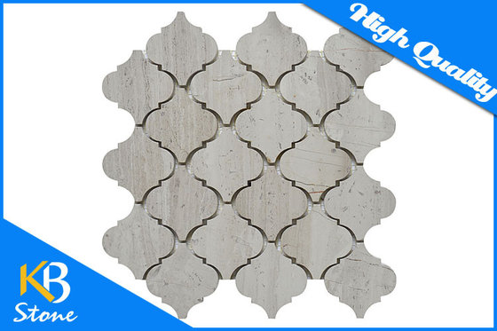 Wooden Grey Polished Marble Mosaic Tiles Lantern Shape , 10mm Bathroom Wall Tiles