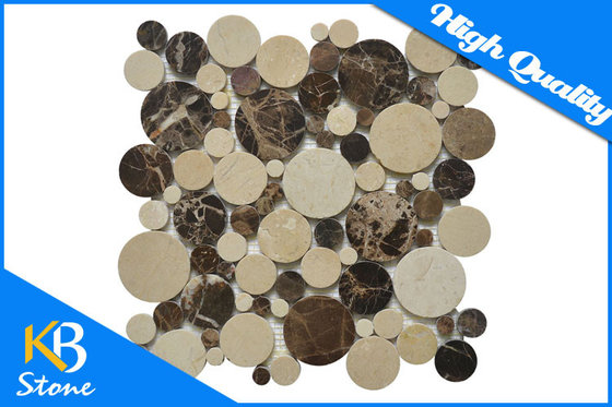 Irregular Round Cream Marfil Marble Mixed Dark Emperador Wall Decoration Mosaic Wall Tile
