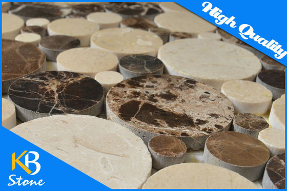 Irregular Round Cream Marfil Marble Mixed Dark Emperador Wall Decoration Mosaic Wall Tile