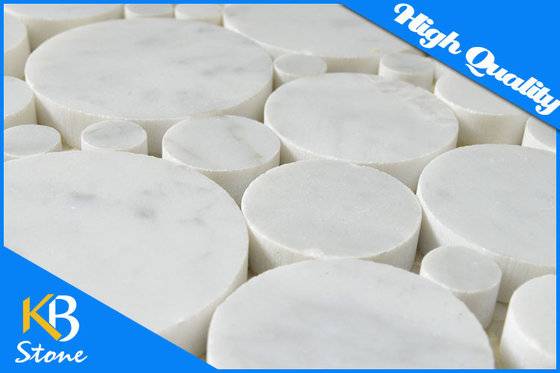 Professional Irregular Round White Carrara Marble Tile Meshed on 12" x 12" Wall Decoration
