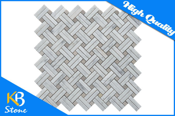 Home Decoration Basketweave Marble Mosaic Tile Carrara White Mixed Beige Dots for Bathroom