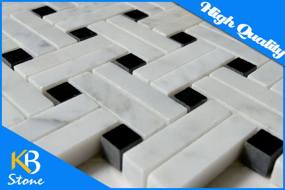 Honed Bianco Carrara White Basketweave Marble Wall Tile Interior / External Decoration Materials