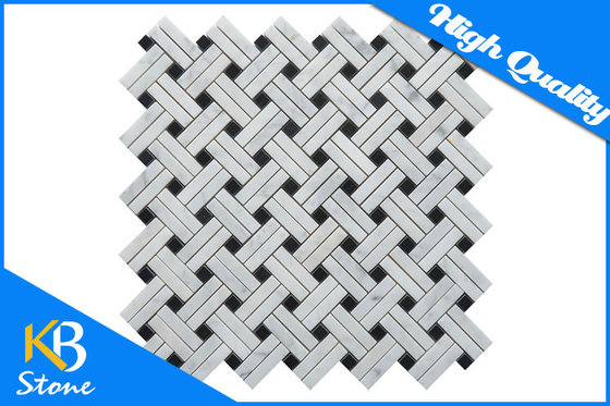 Honed Bianco Carrara White Basketweave Marble Wall Tile Interior / External Decoration Materials