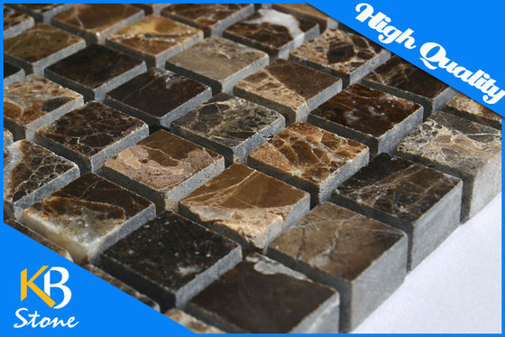 Square 1'' Dark Emperador Brown Marble Mosaic Tile Sheets For Interior Wall Decoration