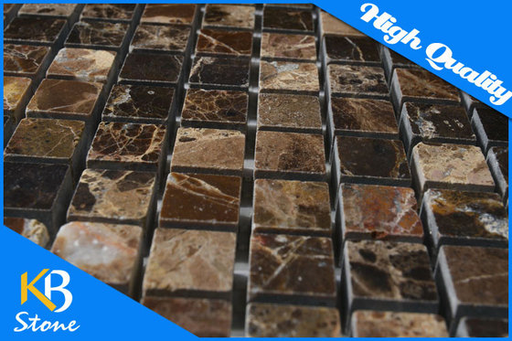 Square 1'' Dark Emperador Brown Marble Mosaic Tile Sheets For Interior Wall Decoration