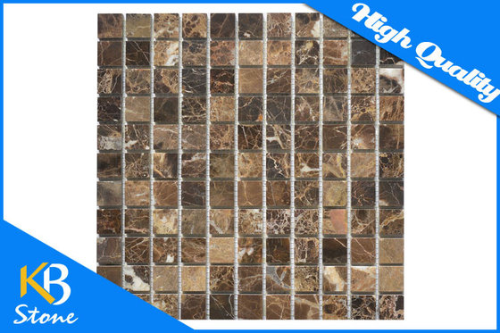 Square 1'' Dark Emperador Brown Marble Mosaic Tile Sheets For Interior Wall Decoration