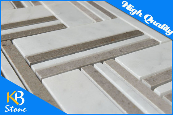 Herringbone Wooden Gray Tumbled Mosaic Wall Decor Tile / Marble Decorative Wall Tiles