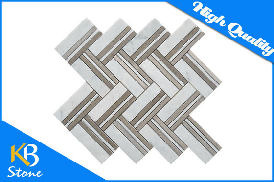 Herringbone Wooden Gray Tumbled Mosaic Wall Decor Tile / Marble Decorative Wall Tiles