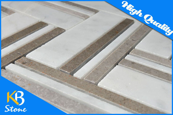 Herringbone Wooden Gray Tumbled Mosaic Wall Decor Tile / Marble Decorative Wall Tiles