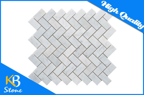 Honed Bianco Carrara White Herringbone Marble Mosaic Kitchen Tiles / Floor or Wall Tile
