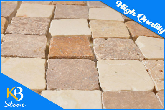 Square Pattern Polished  Travertine Mosaic Mixed Colour Home Flooring Tile / Wall Decoration Tiles