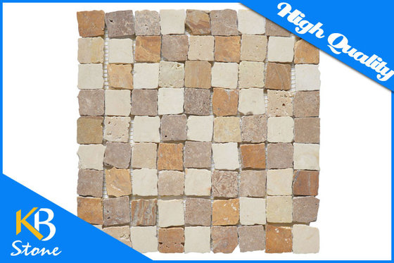 Square Pattern Polished  Travertine Mosaic Mixed Colour Home Flooring Tile / Wall Decoration Tiles