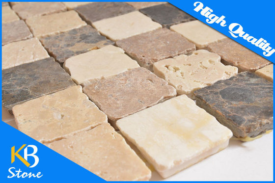 Dark Emperador / Cream Marfil Travertine Mosaic Marble Tile Meshed on 12" X 12" for Flooring