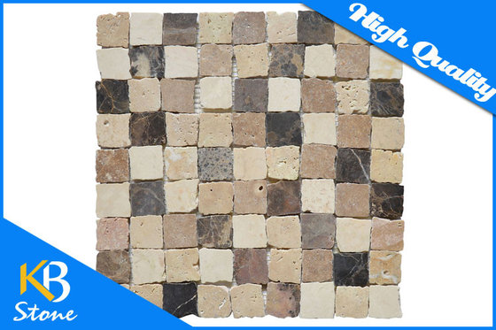 Dark Emperador / Cream Marfil Travertine Mosaic Marble Tile Meshed on 12" X 12" for Flooring