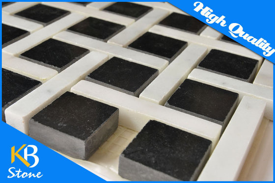12" x 12" Polished Marble Mosaic Wall Tiles Black And White for Bathromm / Kitchen