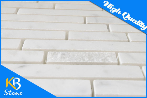 Split Surface Mixed Strip White Carrara Marble Tile Sheet For Home Bathroom Decoration