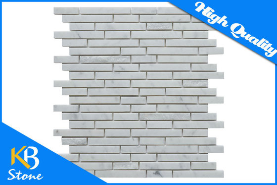Split Surface Mixed Strip White Carrara Marble Tile Sheet For Home Bathroom Decoration