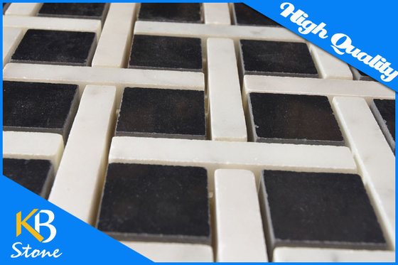 12" x 12" Polished Marble Mosaic Wall Tiles Black And White for Bathromm / Kitchen