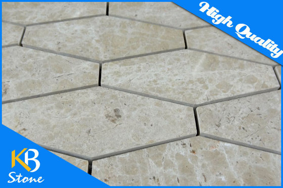 10mm Long Hexagon Marble Mosaic Tiles Polished Stone Cream Marfil Mosaic Floor Tile