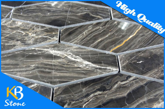 Hexagon Dark Emperador Marble Mosaic Tiles Meshed on 12" x 12" 10mm Thickness