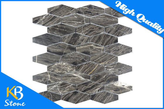 Hexagon Dark Emperador Marble Mosaic Tiles Meshed on 12" x 12" 10mm Thickness