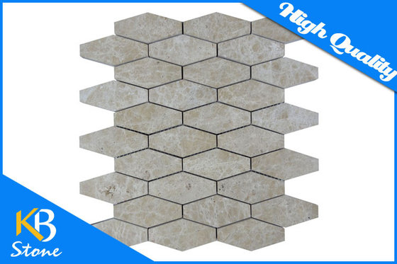 10mm Long Hexagon Marble Mosaic Tiles Polished Stone Cream Marfil Mosaic Floor Tile