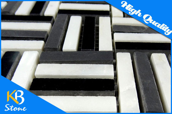 Black Mixed White Marble Mosaic Wall Tiles Strip Shape Home Decoration Tile 10mm Thickness