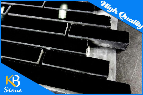 Lined Pure Black Marble Kitchen Bath Mosaic Tile Sheet , Random Strip Marble Tile Backsplash