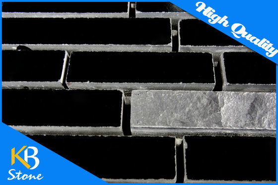 Lined Pure Black Marble Kitchen Bath Mosaic Tile Sheet , Random Strip Marble Tile Backsplash