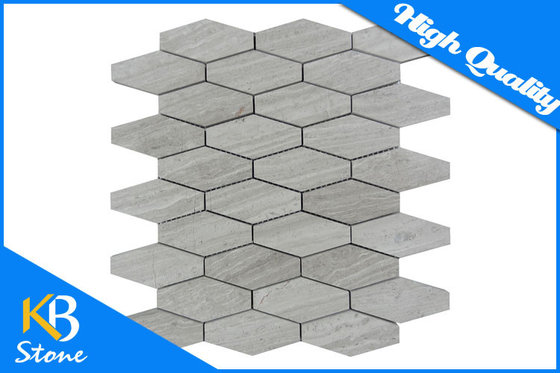 Polishing Wooden Grey Long Hexagon Marble Tile / Natural Stone Mosaics for Wall or Floor