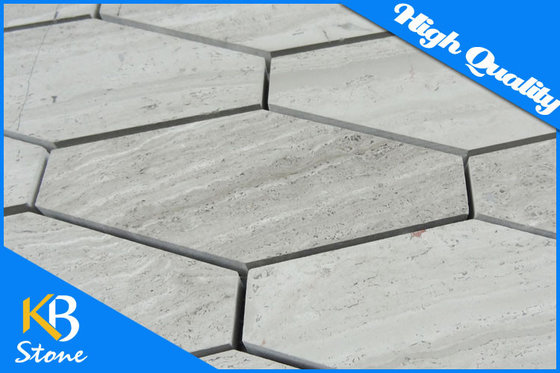 Polishing Wooden Grey Long Hexagon Marble Tile / Natural Stone Mosaics for Wall or Floor
