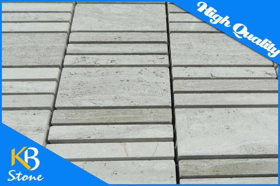 Long Square Wooden Grey Natural Stone Mosaic Bathroom Tiles for Fireplace Facade / Shower Wall