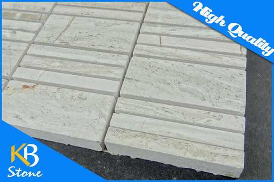 Long Square Wooden Grey Natural Stone Mosaic Bathroom Tiles for Fireplace Facade / Shower Wall