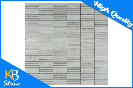 Long Square Wooden Grey Natural Stone Mosaic Bathroom Tiles for Fireplace Facade / Shower Wall