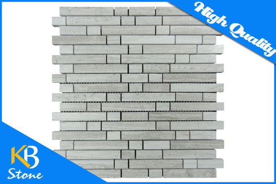 Mixed Strip Wooden Grey Mosaic Tile Backsplash Marble Wall Decoration Tiles 12" x 12"