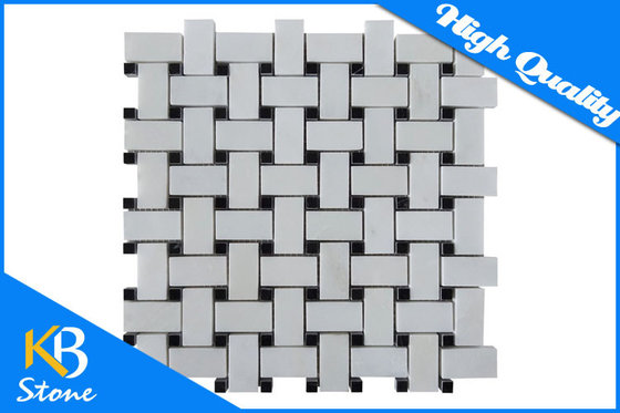 China White Polished Basketweave Marble Mosaic Tile Mixed Black Dots Stone Mosaic Wall Tiles