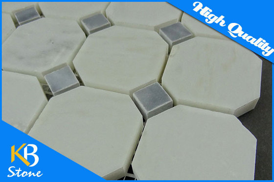 Carrara White Italian Carrera Marble Octagon Mosaic Tile Gray Dots 2 Inch Polished