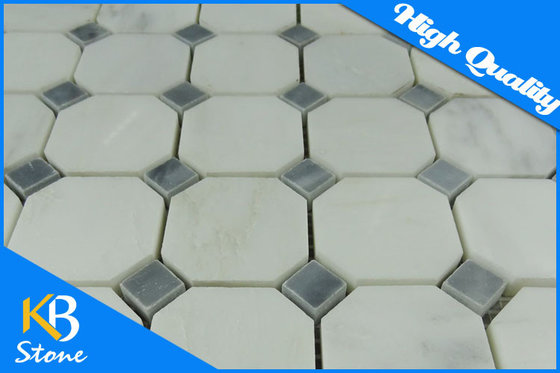 Carrara White Italian Carrera Marble Octagon Mosaic Tile Gray Dots 2 Inch Polished