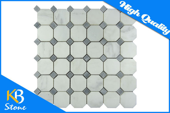 Carrara White Italian Carrera Marble Octagon Mosaic Tile Gray Dots 2 Inch Polished